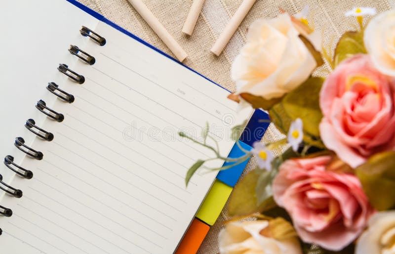 Note Book and Decorative Rose Stock Image - Image of copyspace, ancient ...