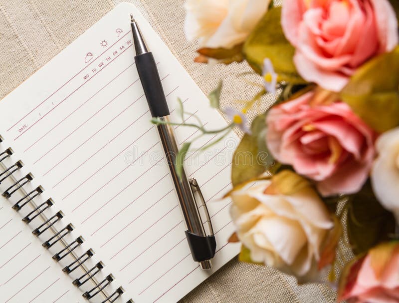 Note Book and Decorative Rose Stock Image - Image of travel, diary ...