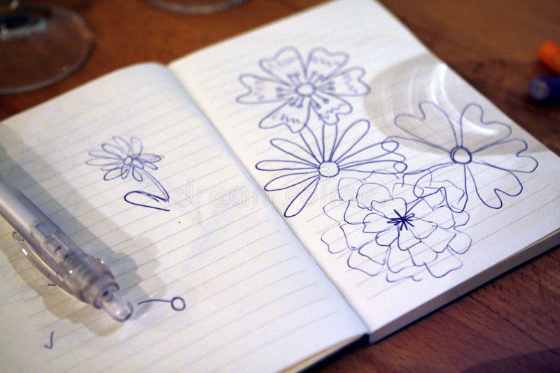 Note Book with Flowers Drawing Stock Image - Image of pencil, book ...