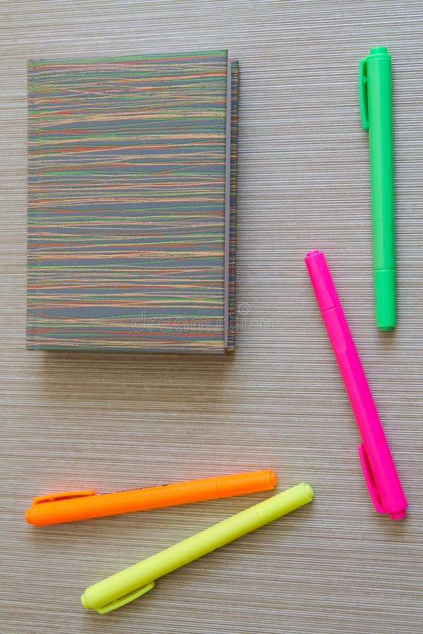 Note Book and Four Colored Markers. Stock Image - Image of people ...