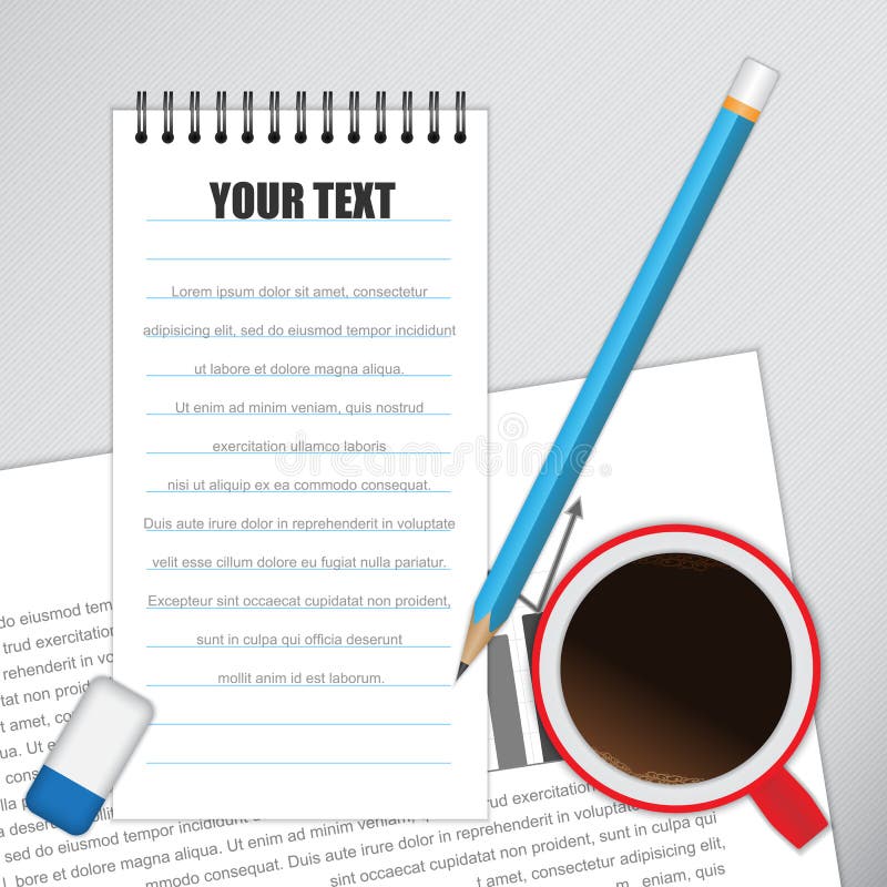 Note Book, Pencil, Document and Coffee Cup Stock Vector - Illustration ...