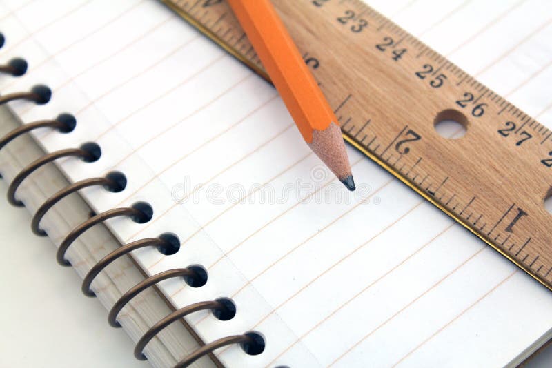 Note Book with Pencil and Ruler Stock Photo - Image of study, glass ...