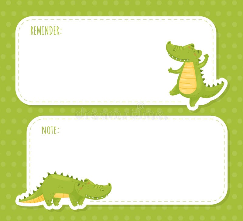 Note Card with Cute Crocodile Character Vector Template Stock Vector ...