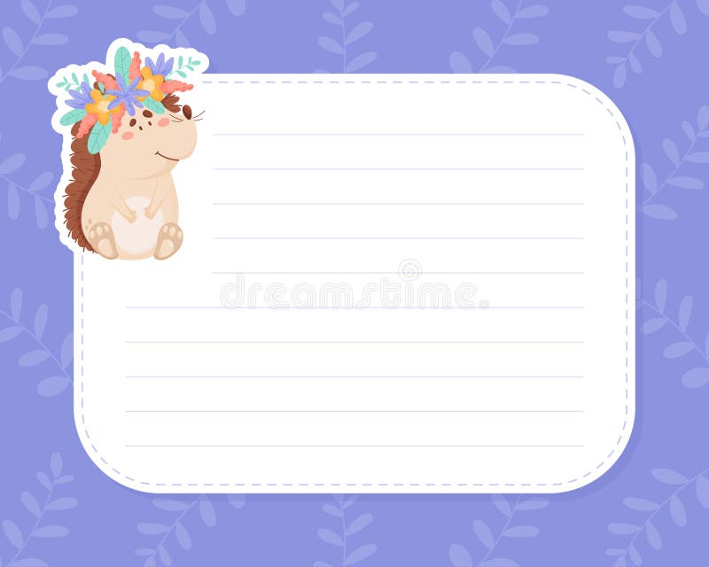 Note Card with Cute Hedgehog Character and Forest Spiny Creature Vector ...