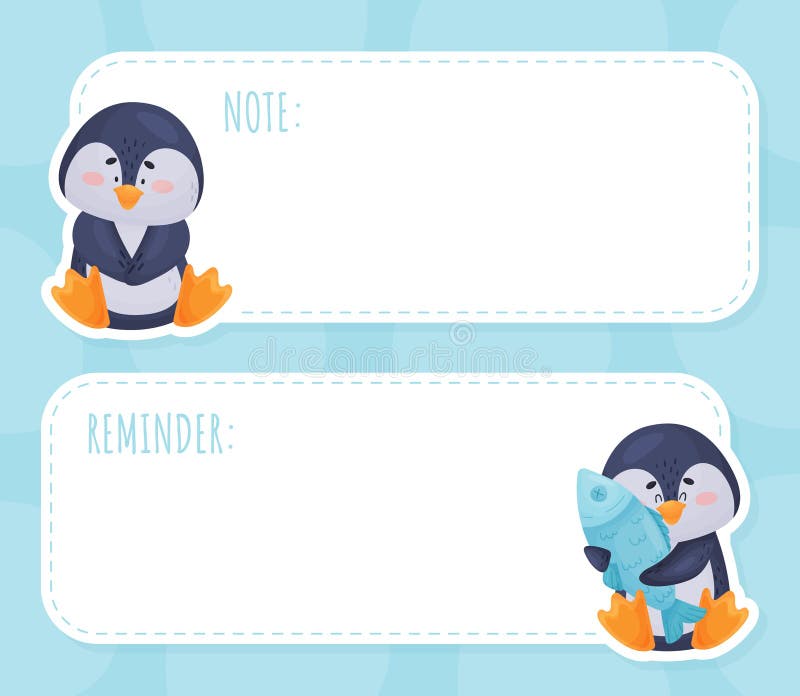 Note Card with Cute Penguin Character Vector Template Stock Vector ...