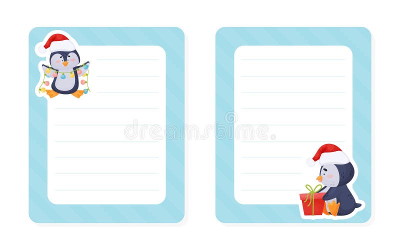 Note Card with Cute Penguin Character Vector Template Stock Vector ...