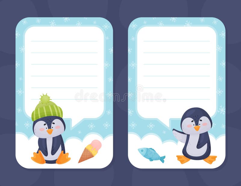 Note Card with Cute Penguin Character Vector Template Stock Vector ...