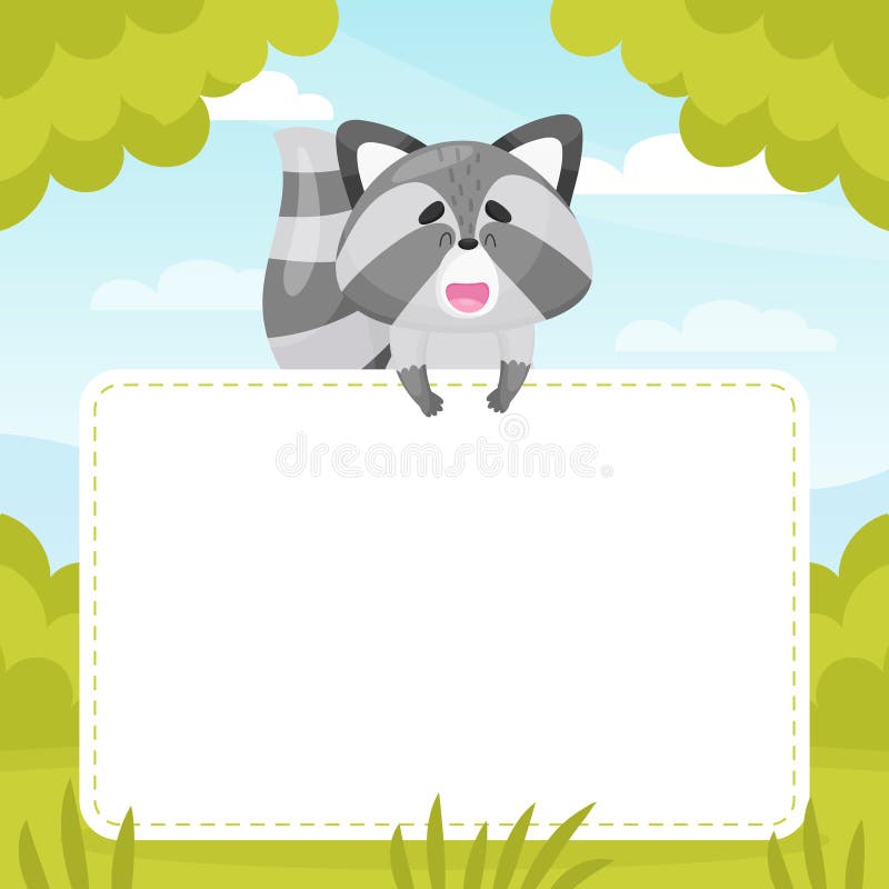 Note Card with Cute Raccoon Animal Vector Template Stock Illustration ...
