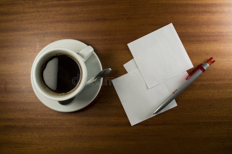 Note Card, Pen and Coffee Cup Stock Image - Image of instrument ...
