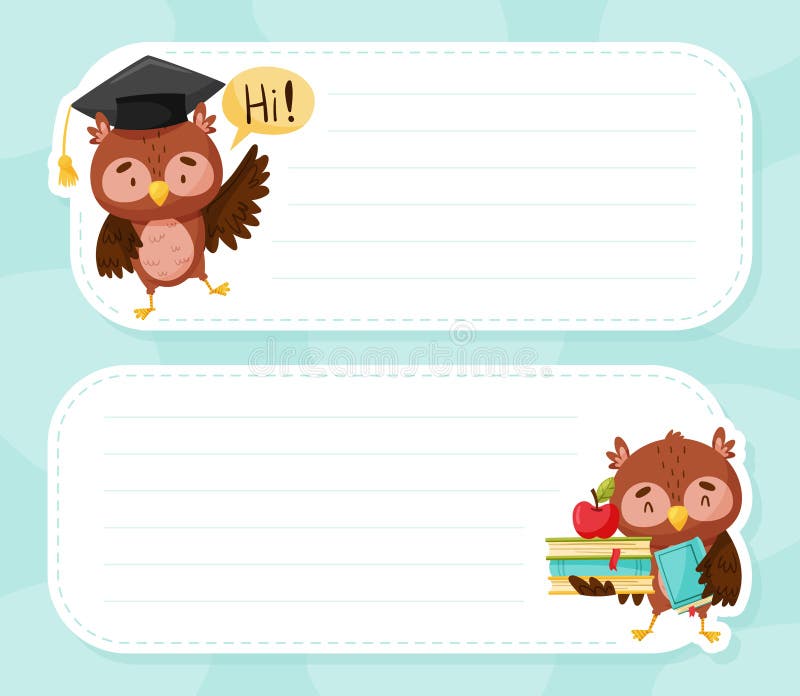 Note Card with Smart Owl Character As Forest Animal Vector Template ...