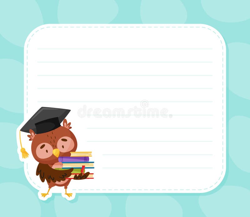 Note Card with Smart Owl Character As Forest Animal Vector Template ...