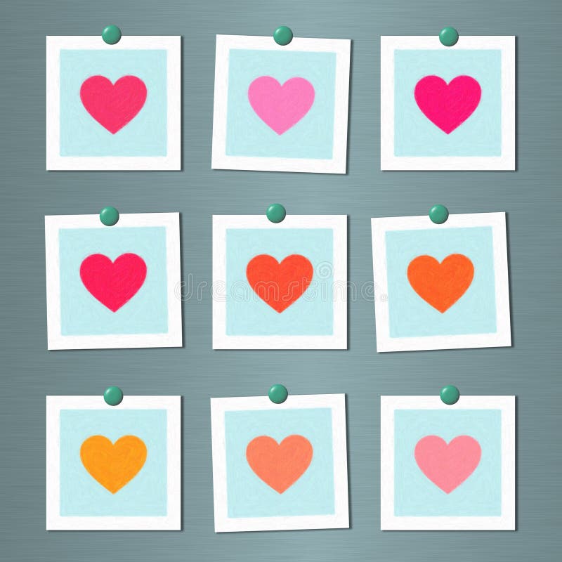 Note Cards with Painted Hearts on Wall Stock Image - Image of memory ...