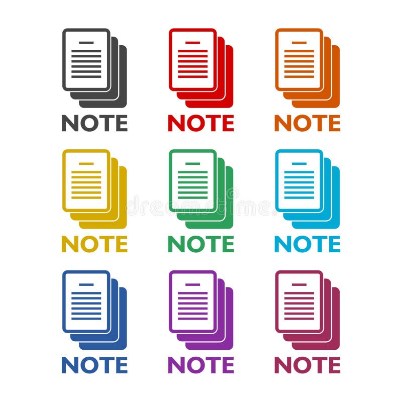 Note Color Icon Set Isolated on White Background Stock Illustration ...