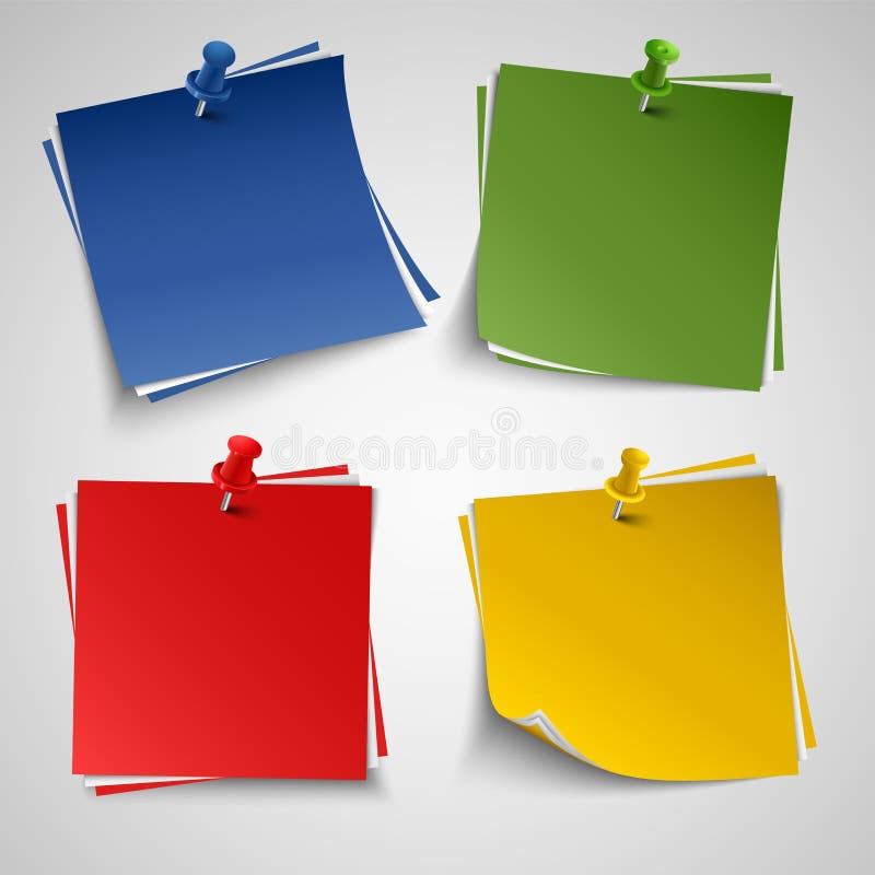 Note Paper with Push Colored Pin Template Stock Vector - Illustration ...