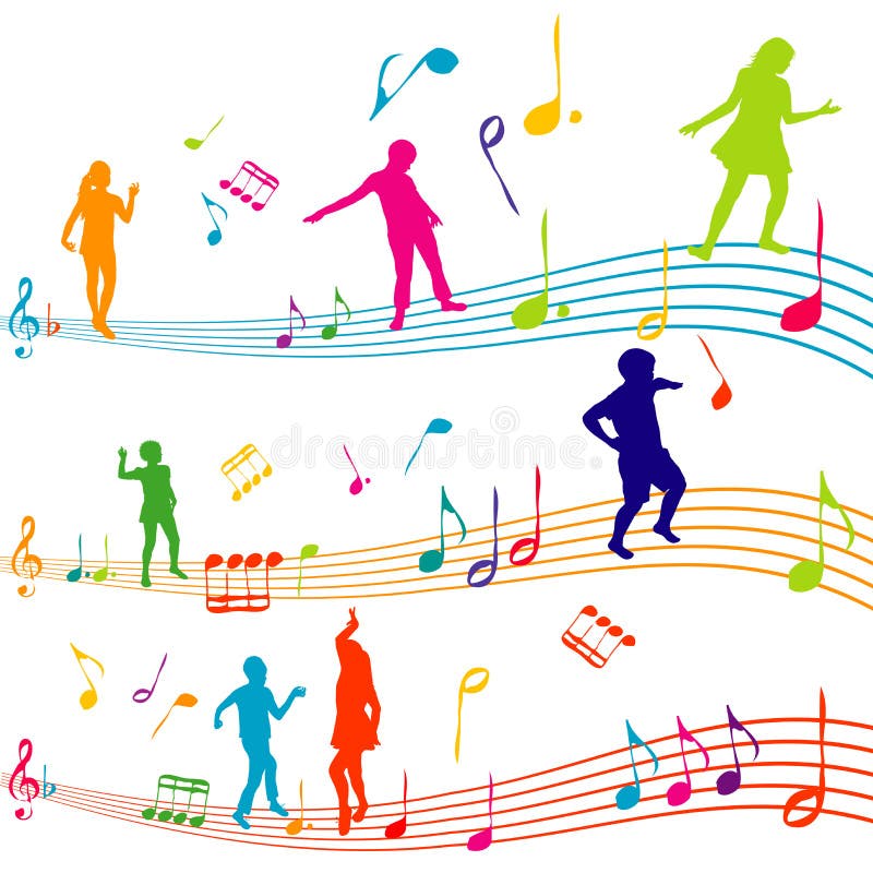Note De Musique Avec La Danse De Silhouettes D'enfants Illustration ...
