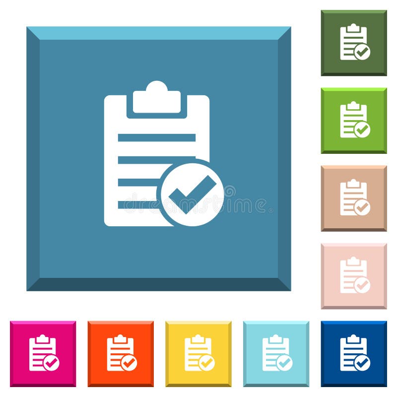 Note Done White Icons on Edged Square Buttons Stock Vector ...