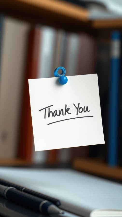 Note Expressing Gratitude Displayed on a Blue Clip Against Blurred ...