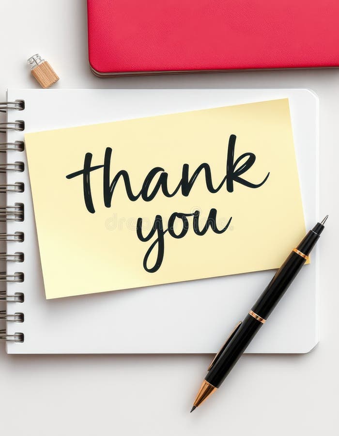 Note Expressing Gratitude Placed Desk Pen Notebook Minimalistic Setting ...