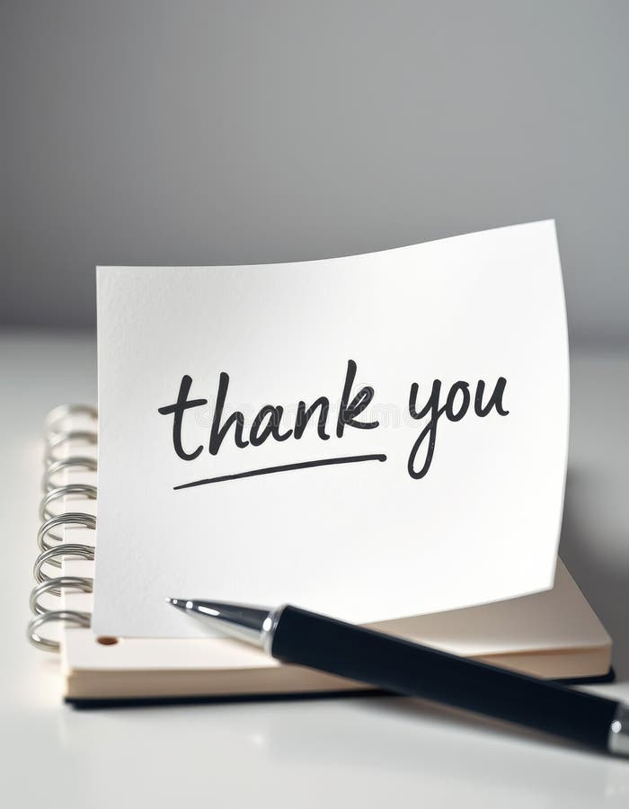 Note Expressing Gratitude Placed on a Notebook with a Pen beside it in ...