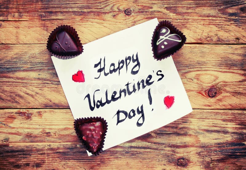 Note with Greeting Valentines Day, Three Chocolate Candy Stock Image ...