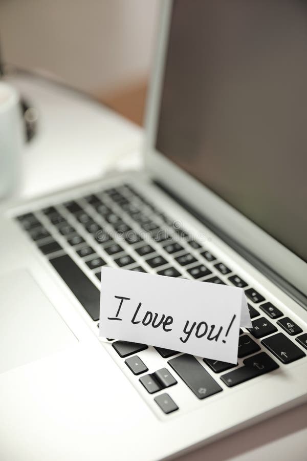Note with Handwritten Text I Love You on Laptop. Romantic Message Stock ...