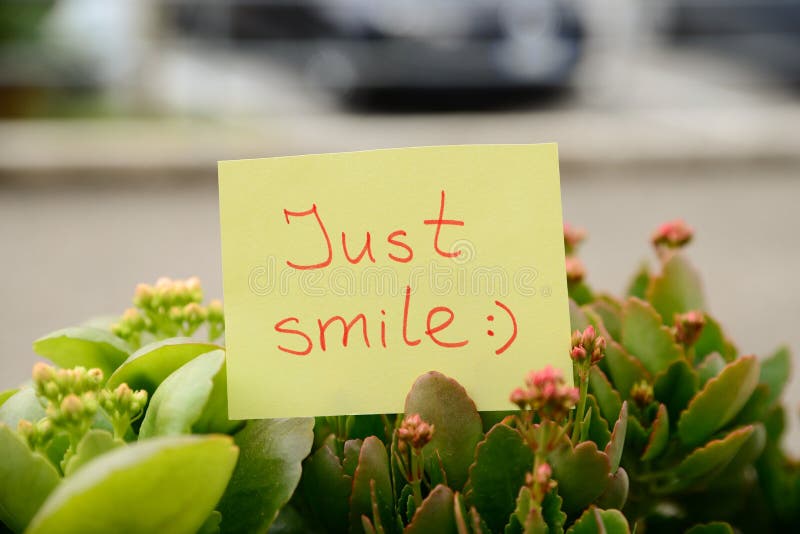 Note with Handwritten Text Just Smile among Beautiful Plants Against ...