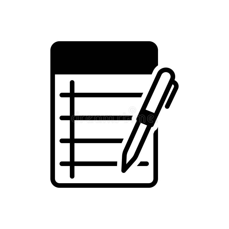 Black Solid Icon for Note, Pen and Form Stock Illustration ...