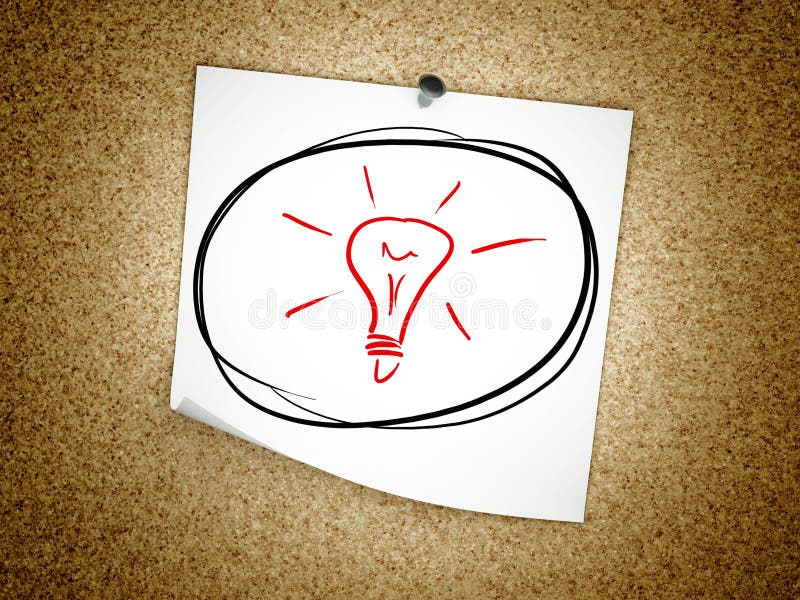Note Idea Light Bulb Symbol On Cork Board Stock Photo - Image of label ...
