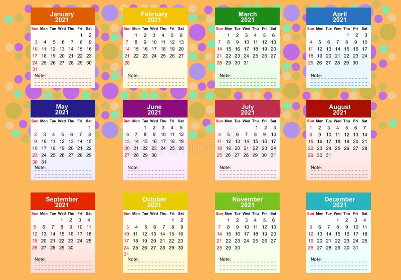Note Labels Month Calendar Designed on Abstract Color Background Stock ...