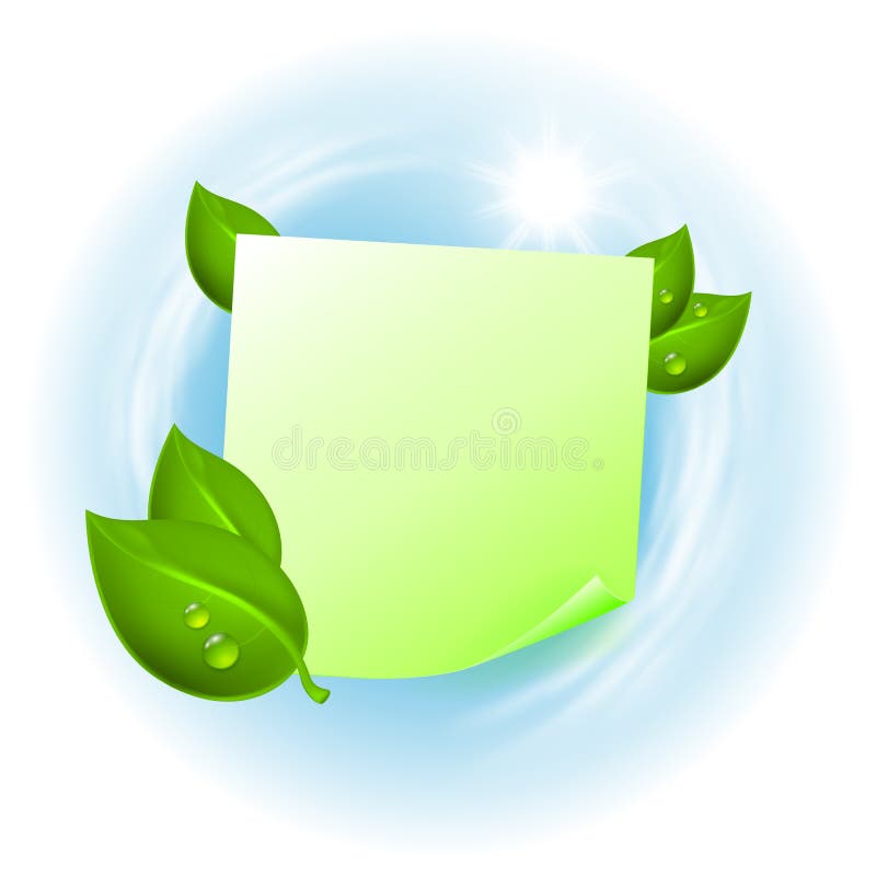 Note with Leaves and Drops of Dew Stock Vector - Illustration of green ...