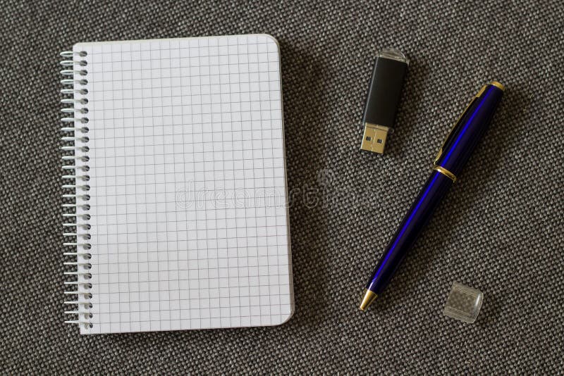 Note Pad with Blue Pen and Flash Drive. Stock Image - Image of cloth ...