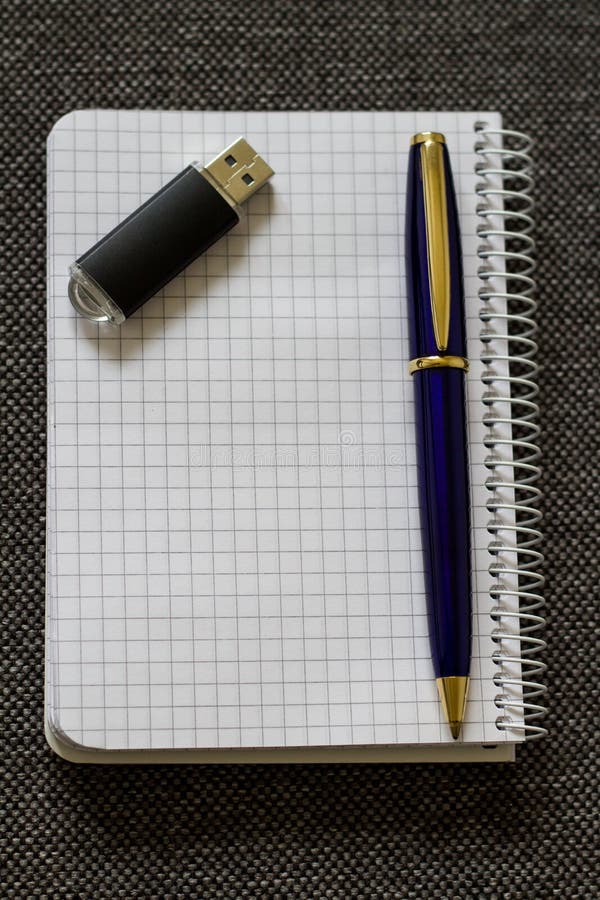 Note Pad with Blue Pen and Flash Drive. Stock Image - Image of people ...