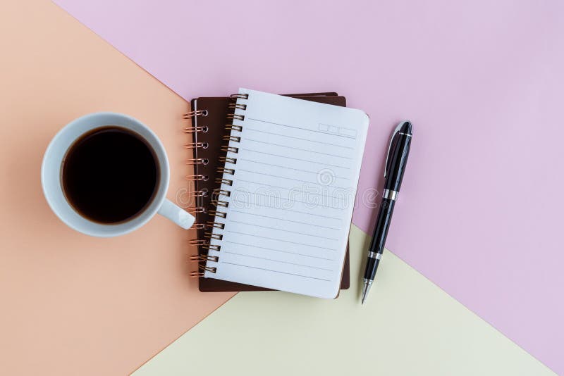 Note Pad, Cup of Coffee and Pen Stock Photo - Image of beige, drink ...
