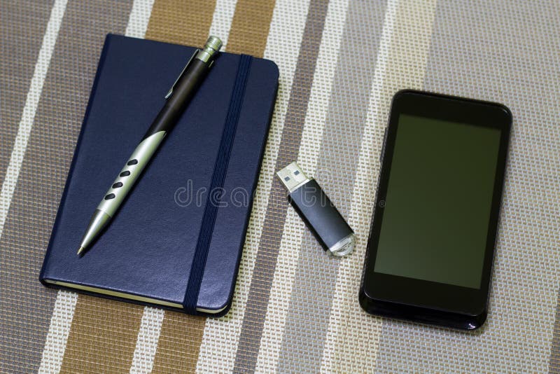 Note Pad with Blue Pen and Flash Drive. Stock Image - Image of people ...