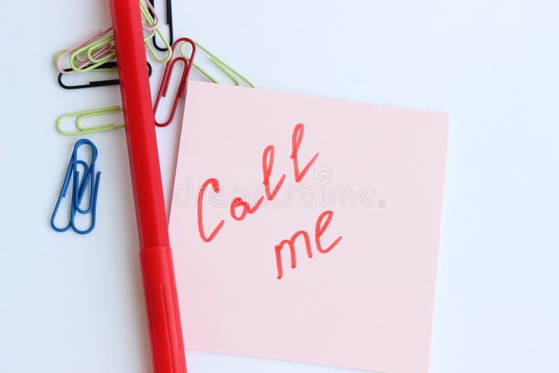 Note on the paper CALL ME stock image. Image of call - 76789611