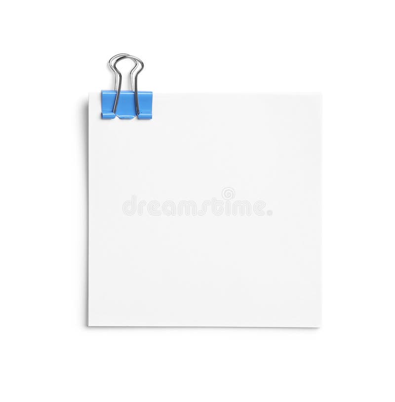 Note Paper with Clip Isolated on White, Top View Stock Image - Image of ...