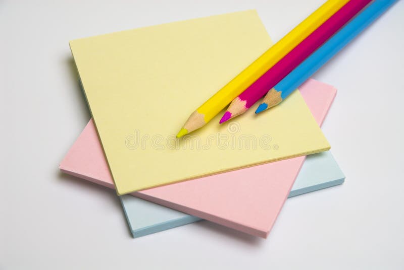 Note Paper and Coloured Pencils Stock Image - Image of coloured ...