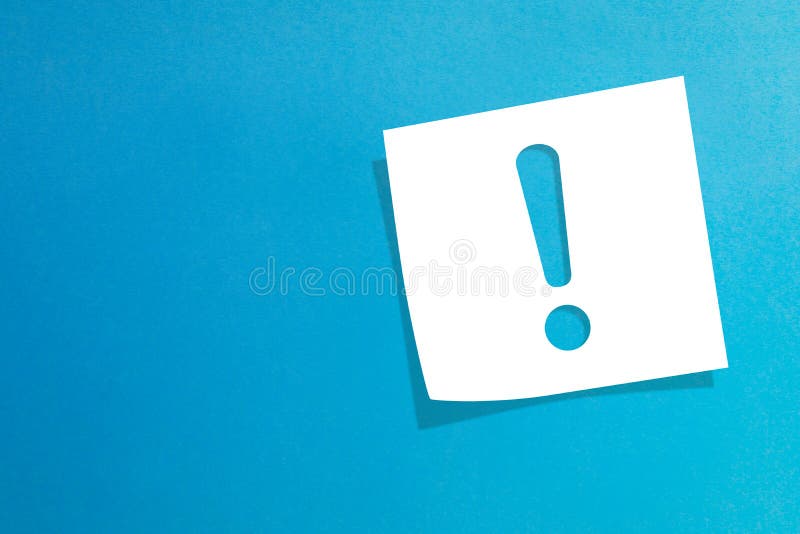 Note Paper with Exclamation Mark on Blue Background Stock Photo - Image ...