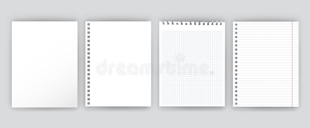 Note Paper. Notebook Blank White Sheets of Square and Lined Paper with ...