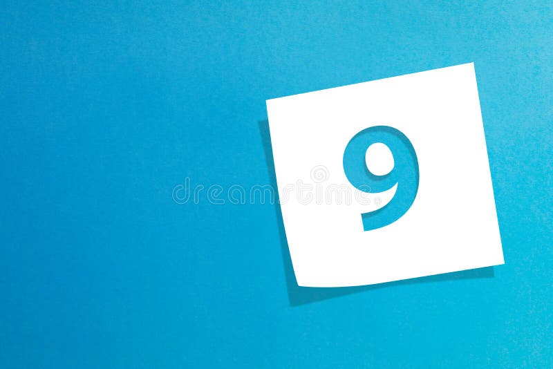 Note Paper with Number Nine on Blue Background Stock Photo - Image of ...