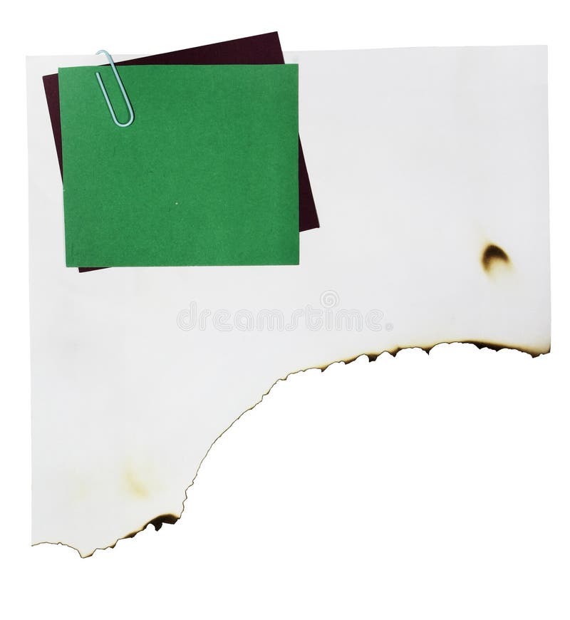 Note Paper and Paper Clip on White Paper Burn Stock Image - Image of ...