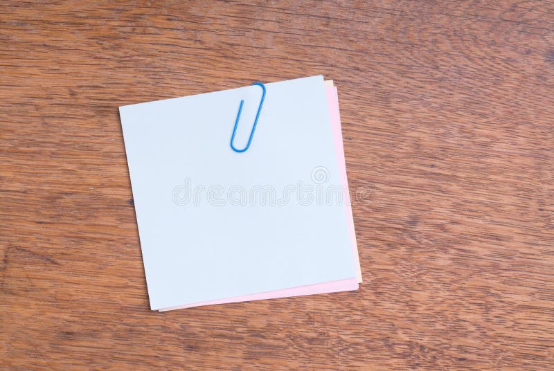 Note Paper with Paperclip on Wooden Table Stock Photo - Image of memo ...