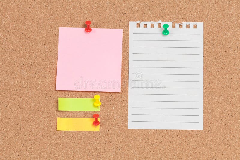 Note Paper with Pin on Cork Board Stock Image - Image of blank, stick ...