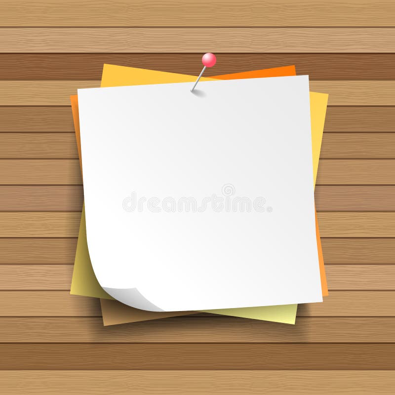 Note Paper with Pin on Plank Wood, Stock Vector - Illustration of ...