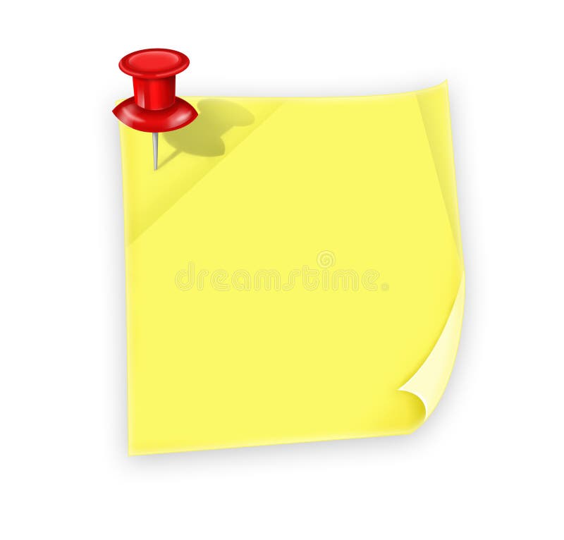 Note Paper with Pin on White Background. Stock Illustration ...
