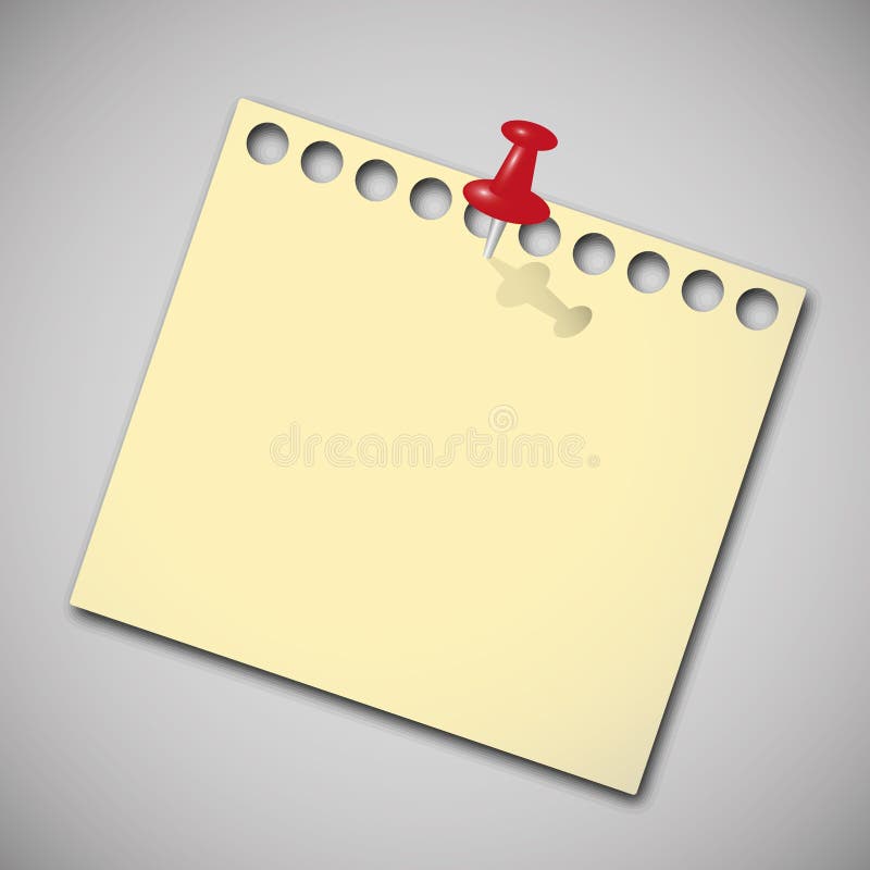 Note paper with red pin. stock illustration. Illustration of memo ...