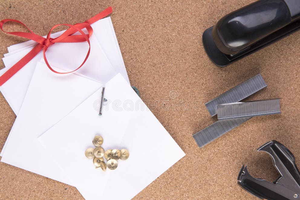Note Paper with Staples and a Stapler Stock Photo - Image of board ...