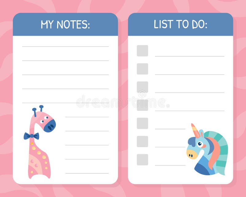 Daily Note Planner and and To Do List Set. Notebook Page with Cute ...