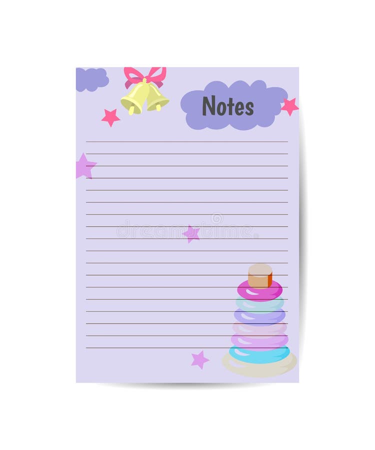 Note Printable Template Vector with Sweet Funny Toys Illustration Stock ...