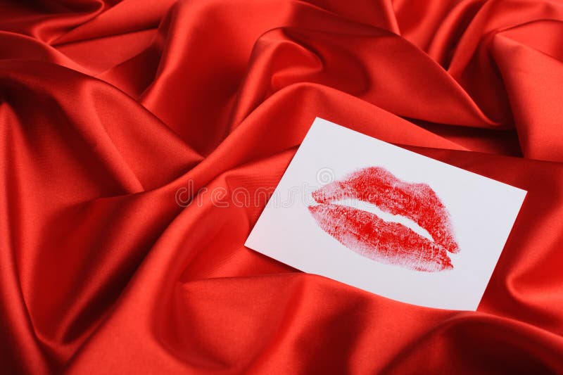 Note on Red Silk. a Print of Lips Stock Photo - Image of paper, blank ...